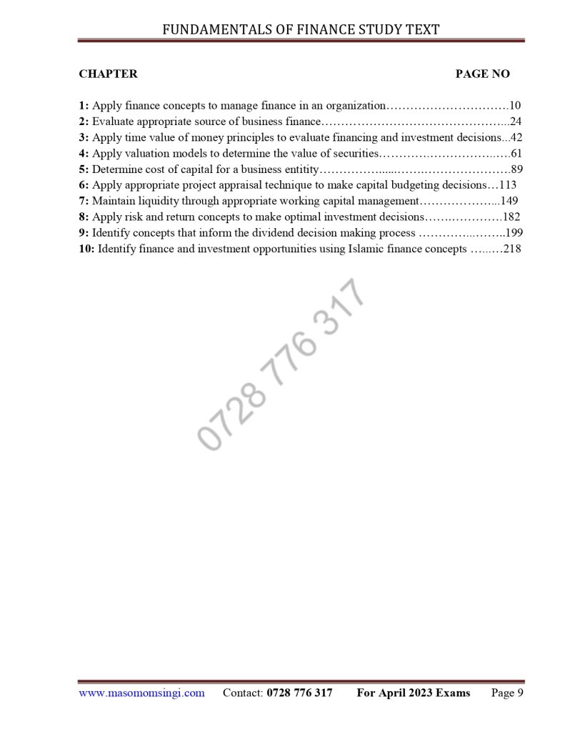 ATD NOTES – FUNDAMENTALS OF FINANCE NOTES – MASOMO MSINGI PUBLISHERS