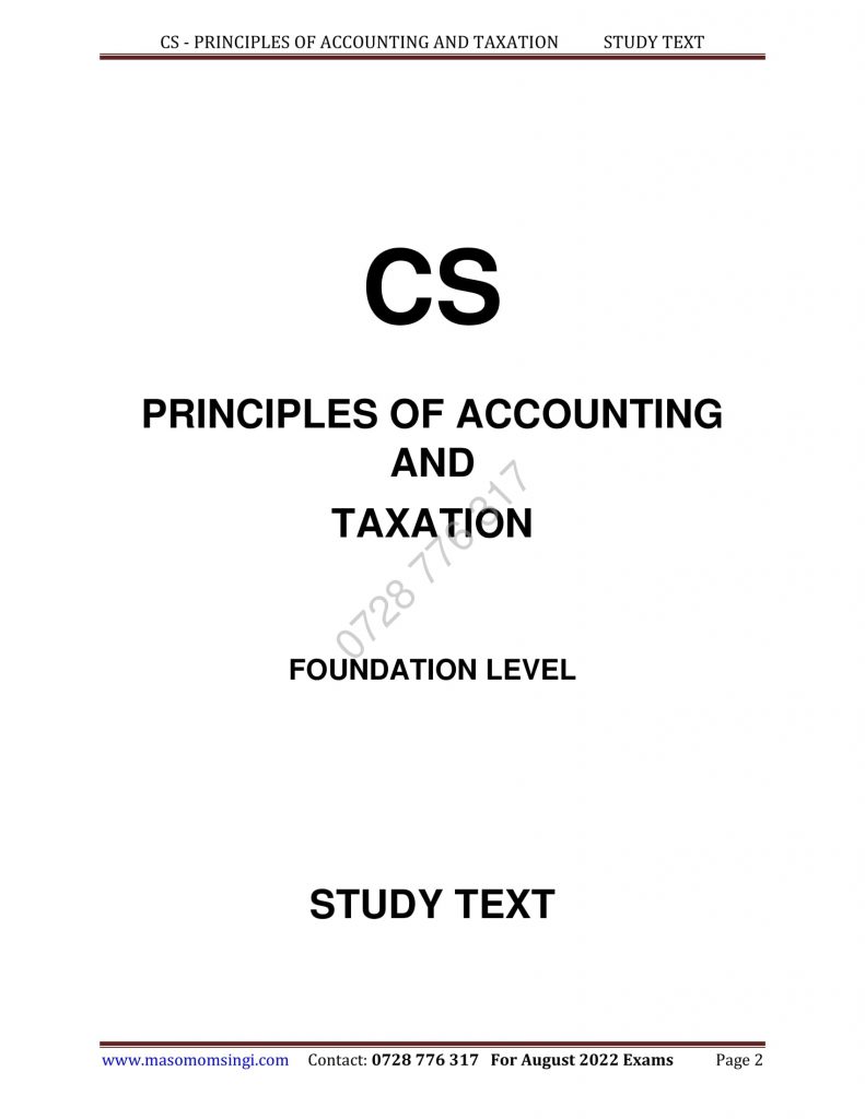CS KASNEB NOTES – PRINCIPLES OF ACCOUNTING AND TAXATION NOTES – MASOMO ...