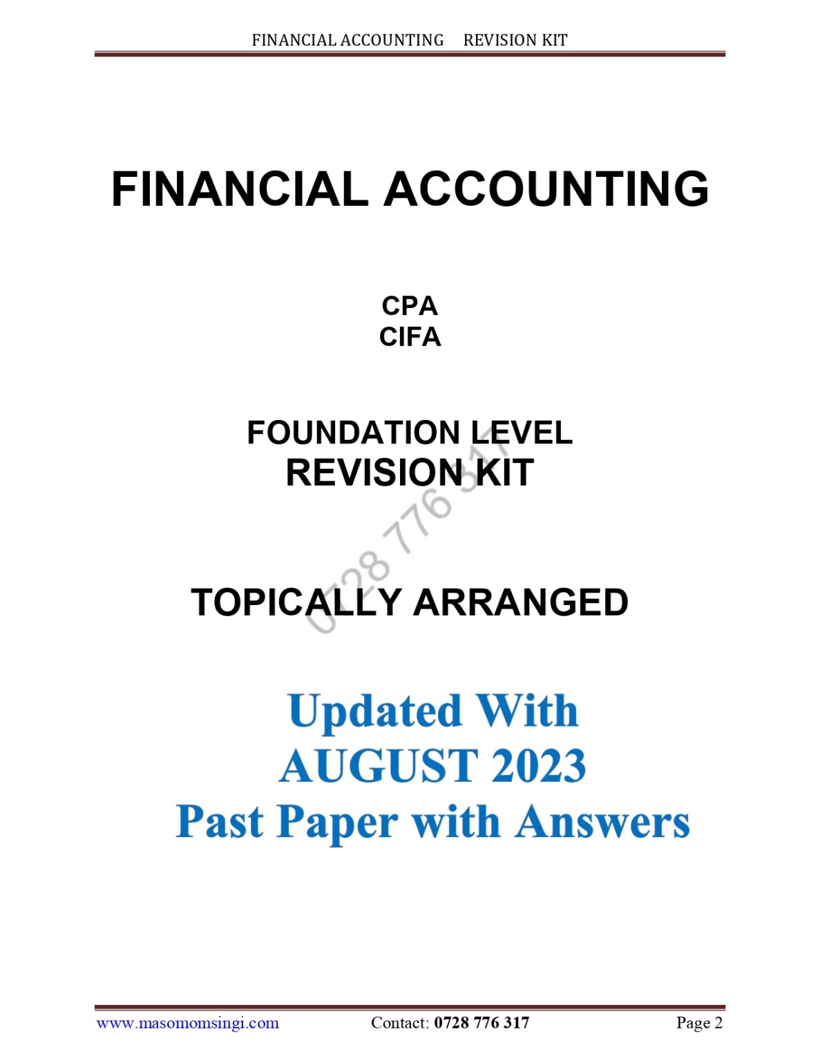 CPA – Financial Accounting Revision Kit (Question and answer) – MASOMO ...